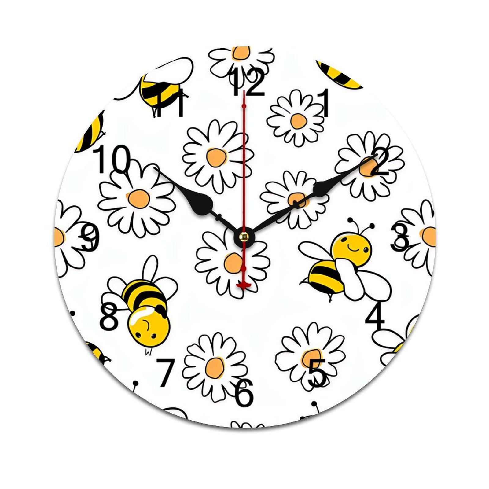 Cute Cartoon Bees And Flowers Bedroom Wall Clock Large Modern Kitchen ...