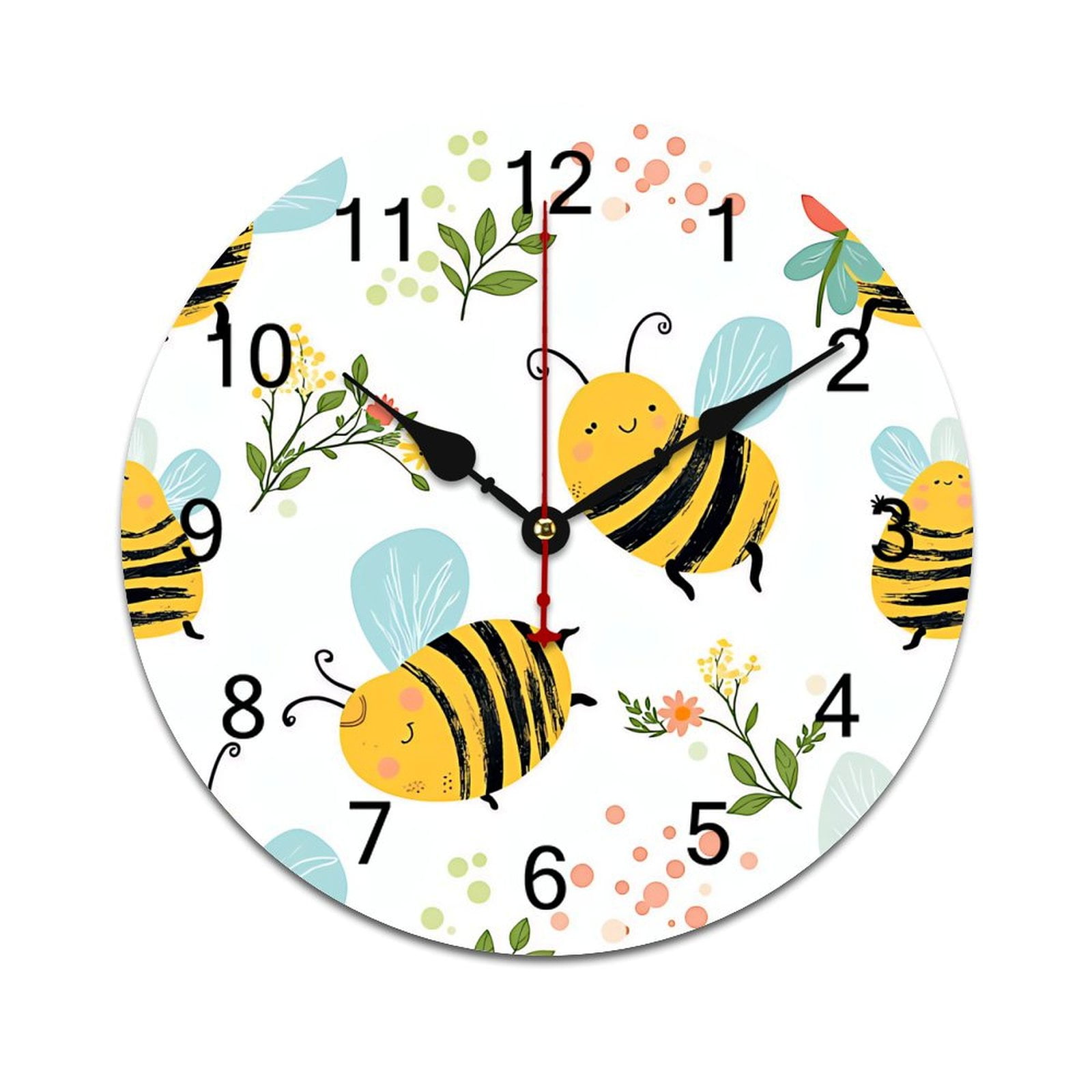 Cute Cartoon Bees And Flowers Bedroom Wall Clock Large Modern Kitchen ...