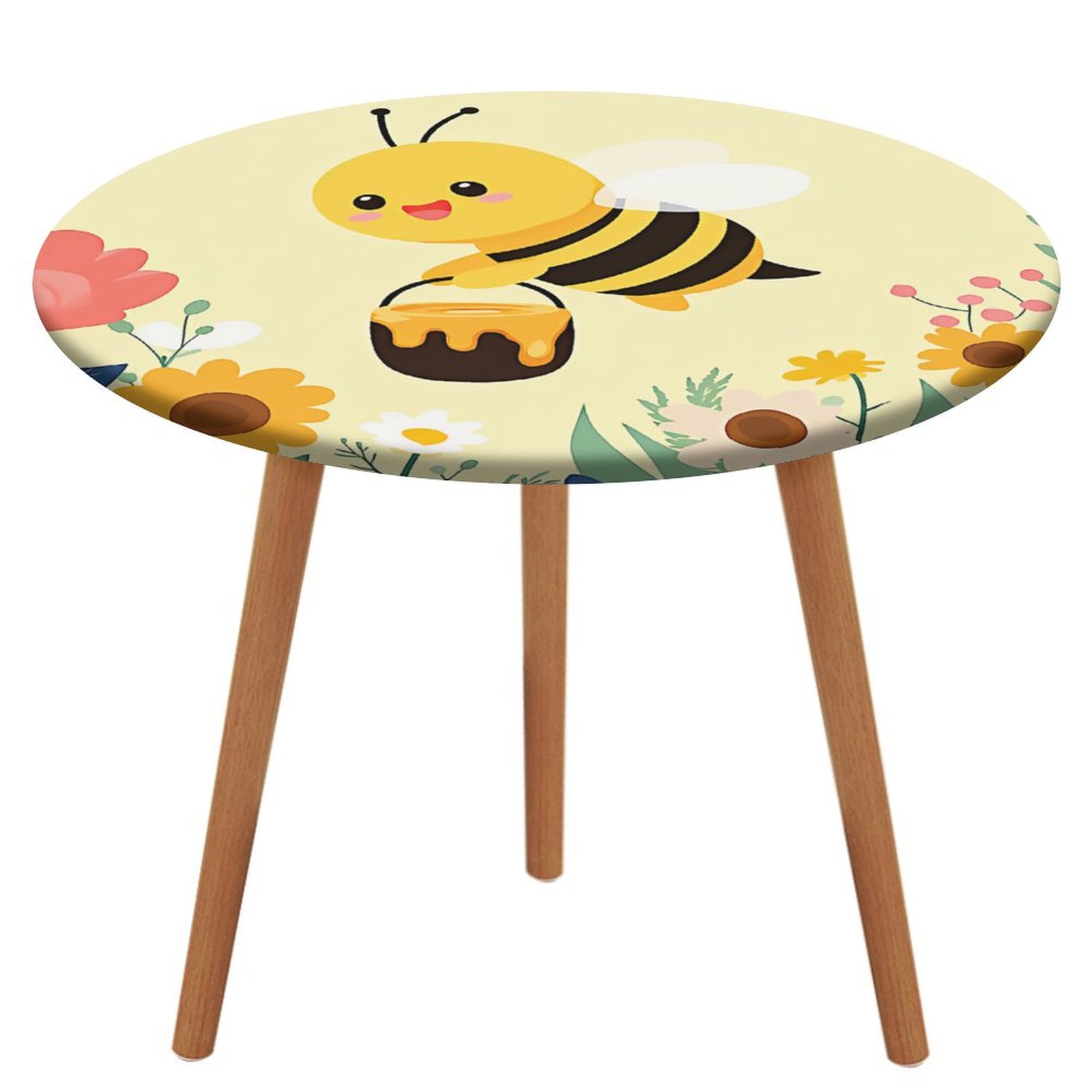 Cute Cartoon Bees And Flowers Pattern Round Tablecloth Waterproof ...