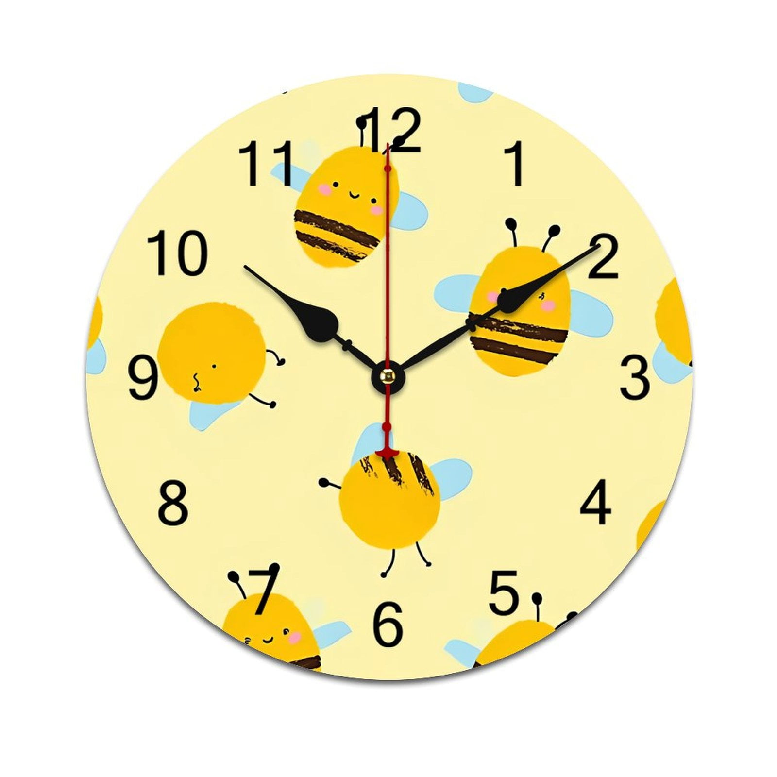 Cute Cartoon Bees And Flowers Printed Silent Wall Clock Round Kitchen ...