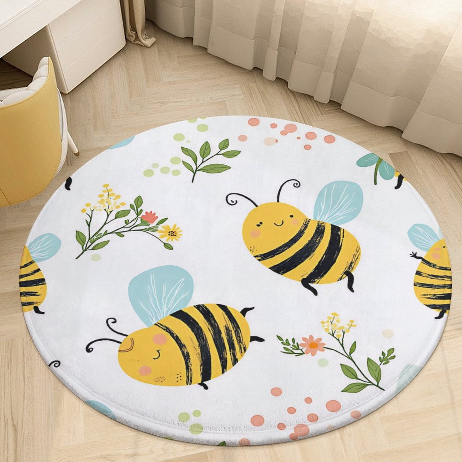 Cute Cartoon Bees And Flowers Round Area Rugs for Bedroom Living Room ...