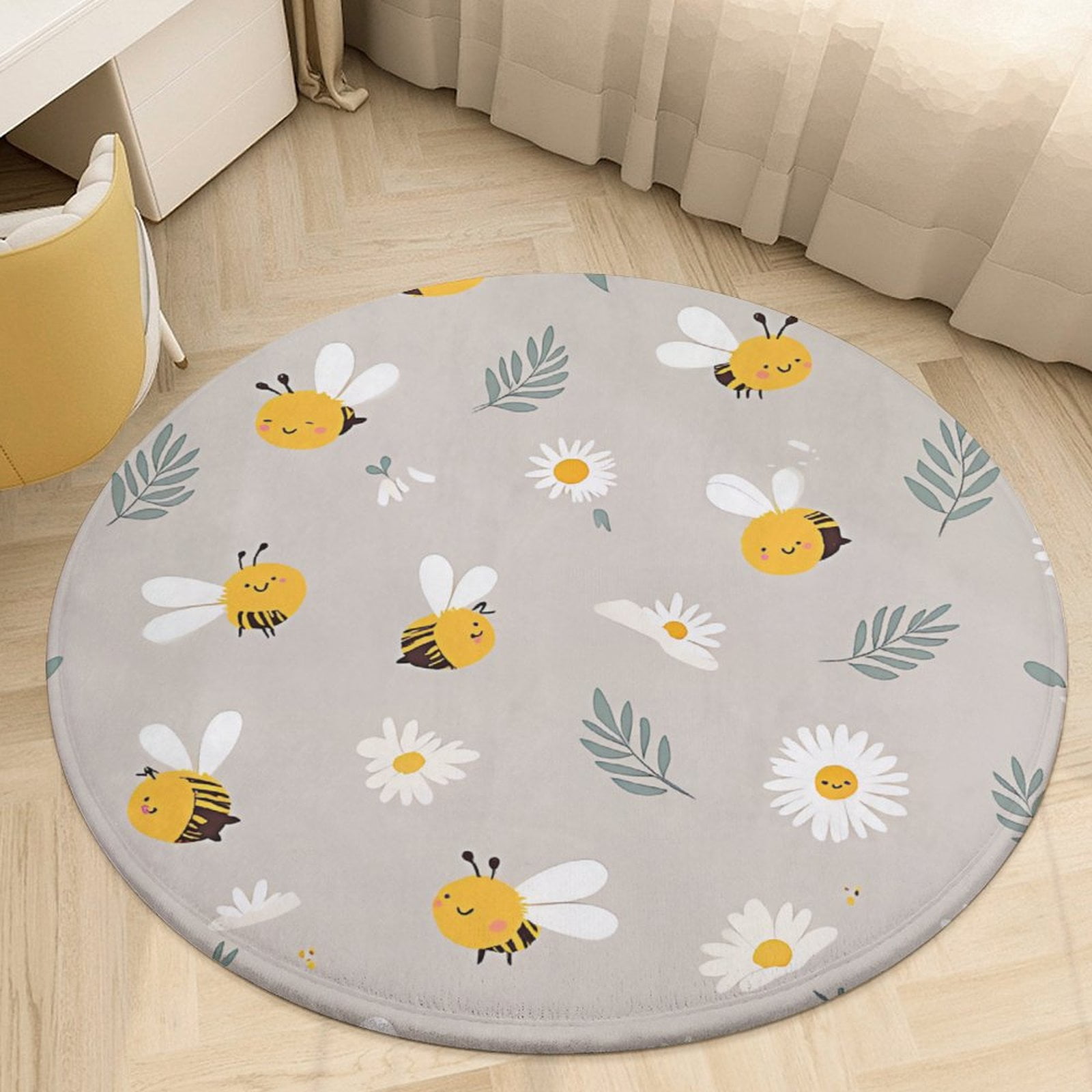 Cute Cartoon Bees And Flowers Round Area Rugs for Bedroom Living Room ...