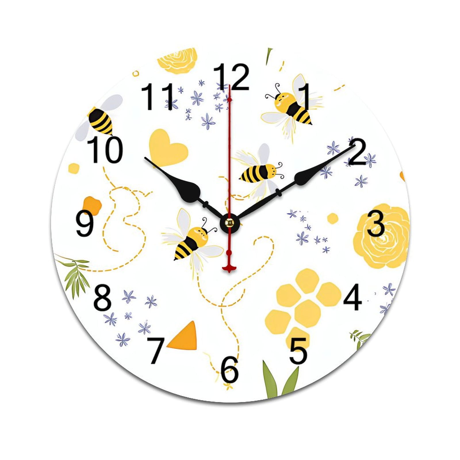 Cute Cartoon Bees And Flowers Word Saying Big Wall Clock Home Decor Art ...