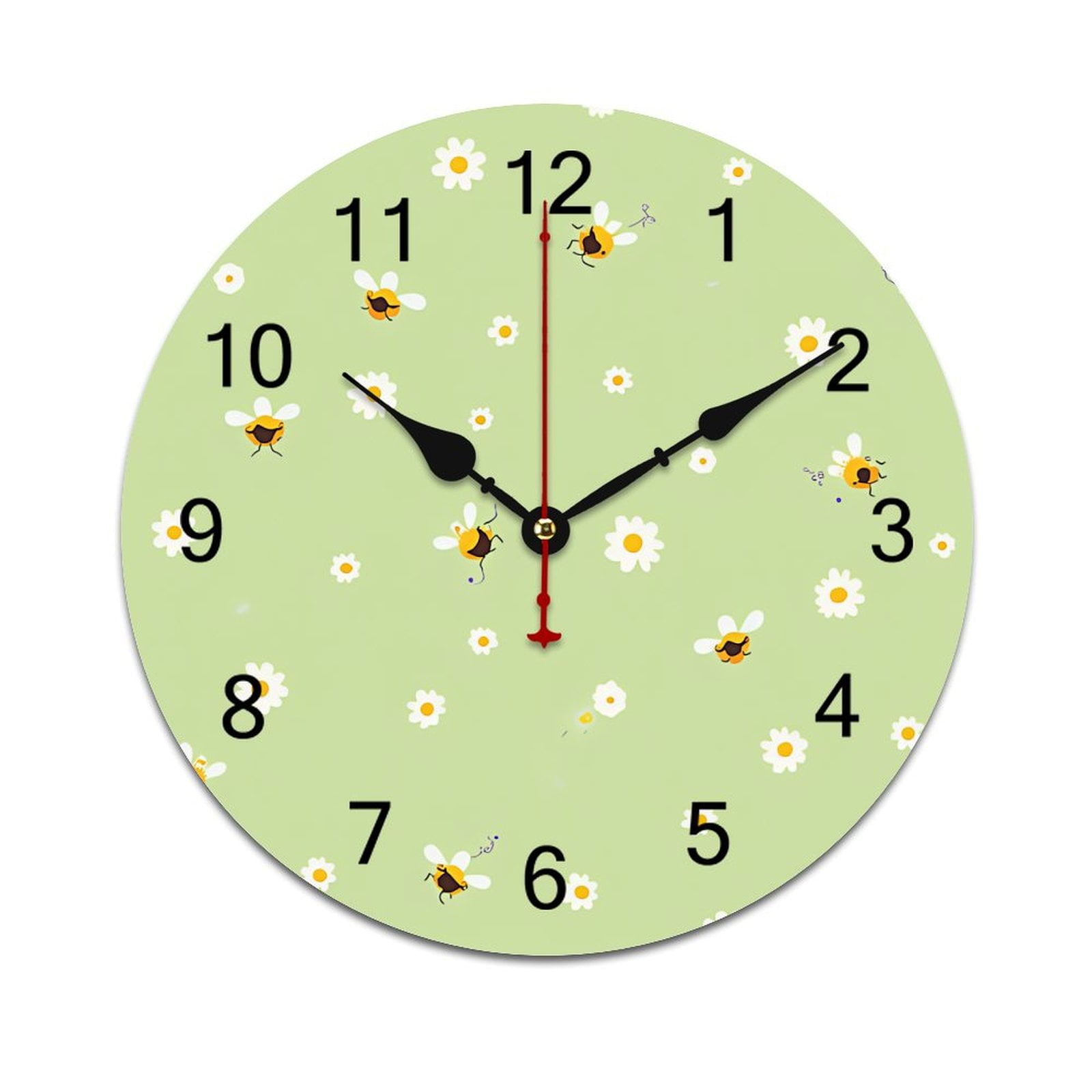 Cute Cartoon Bees And Flowers Word Saying Big Wall Clock Home Decor Art ...