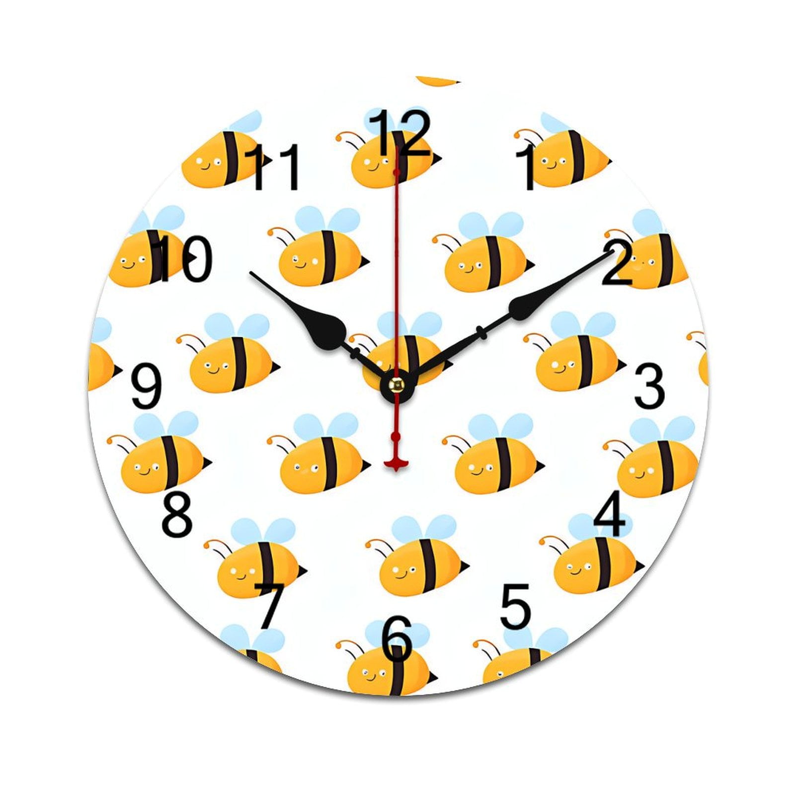 Cute Cartoon Bees And Flowers Word Saying Big Wall Clock Home Decor Art ...