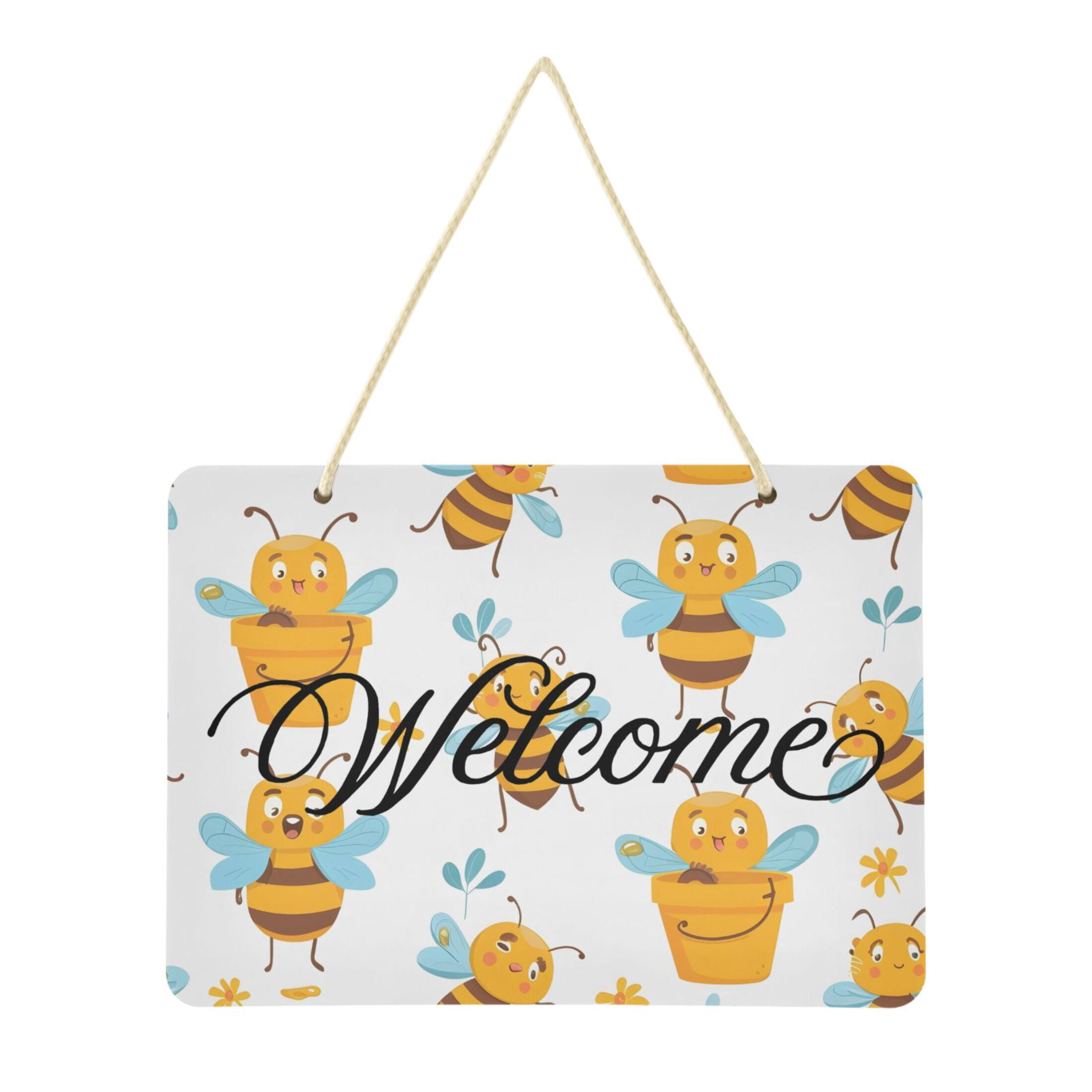 Cute Cartoon Bees with Bucket Welcome Sign Front Door PVC 14x10 inch ...