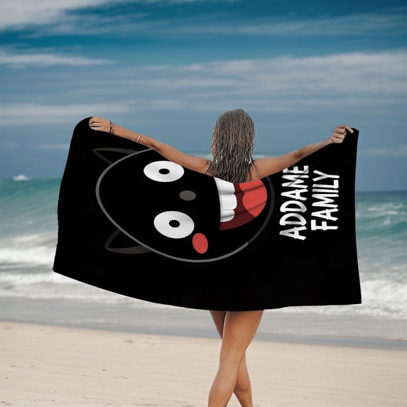 Cute Cartoon Black Cat Beach Towel - Fun Smiling Cat Design Perfect for ...
