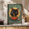 Cute Cartoon Black Cat Eating Ramen Japanese Noodle Tokyo Kitchen Decor ...