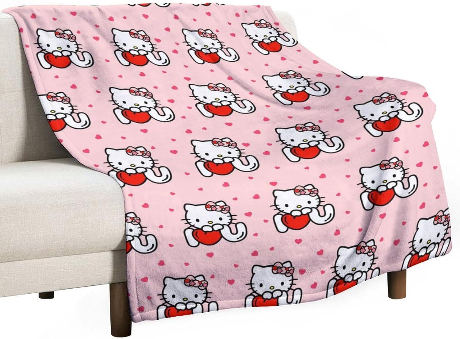 Cute Cartoon Blanket Kawaii Pink Cat Flannel Throw Blanket Lightweight ...