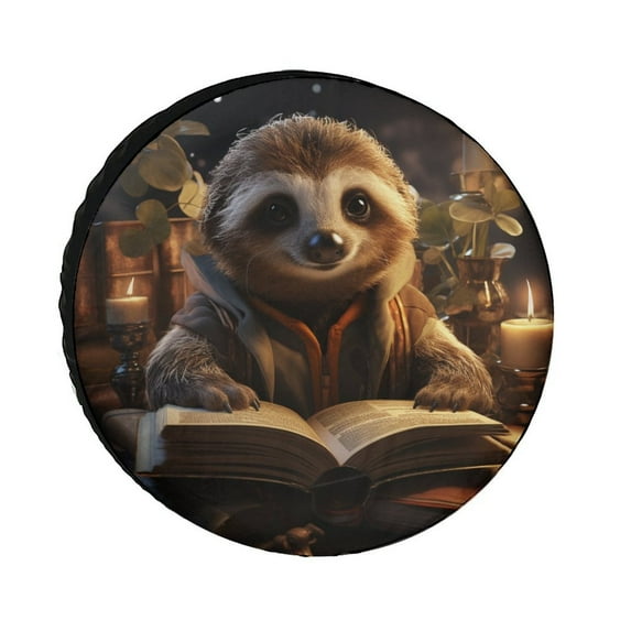 Cute Cartoon Bookworm Sloth Reading Books Heavy Duty Spare Tire Cover ...