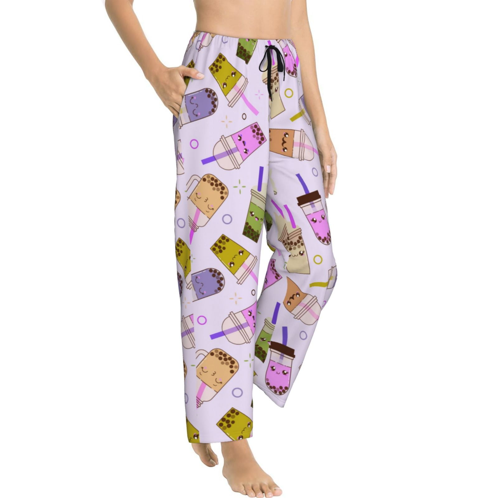 Cute Cartoon Bubble Tea Pattern Women'S Pajama Pants Straight Leg Comfy ...