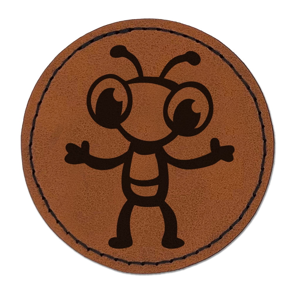 Cute Cartoon Bug Insect Ant Round Iron-On Engraved Faux Leather Patch ...