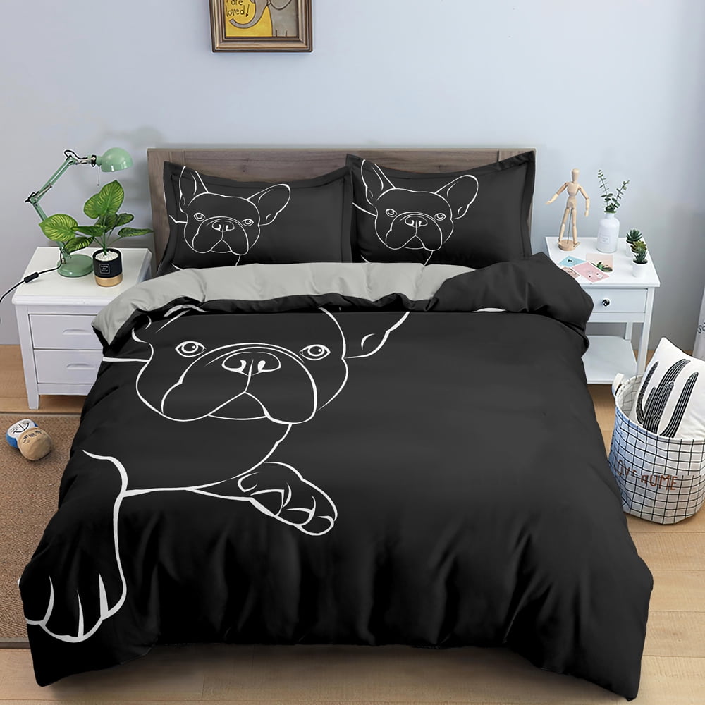 Cute Cartoon Bulldog Duvet Cover Set Single King Full Size Bedding Set ...