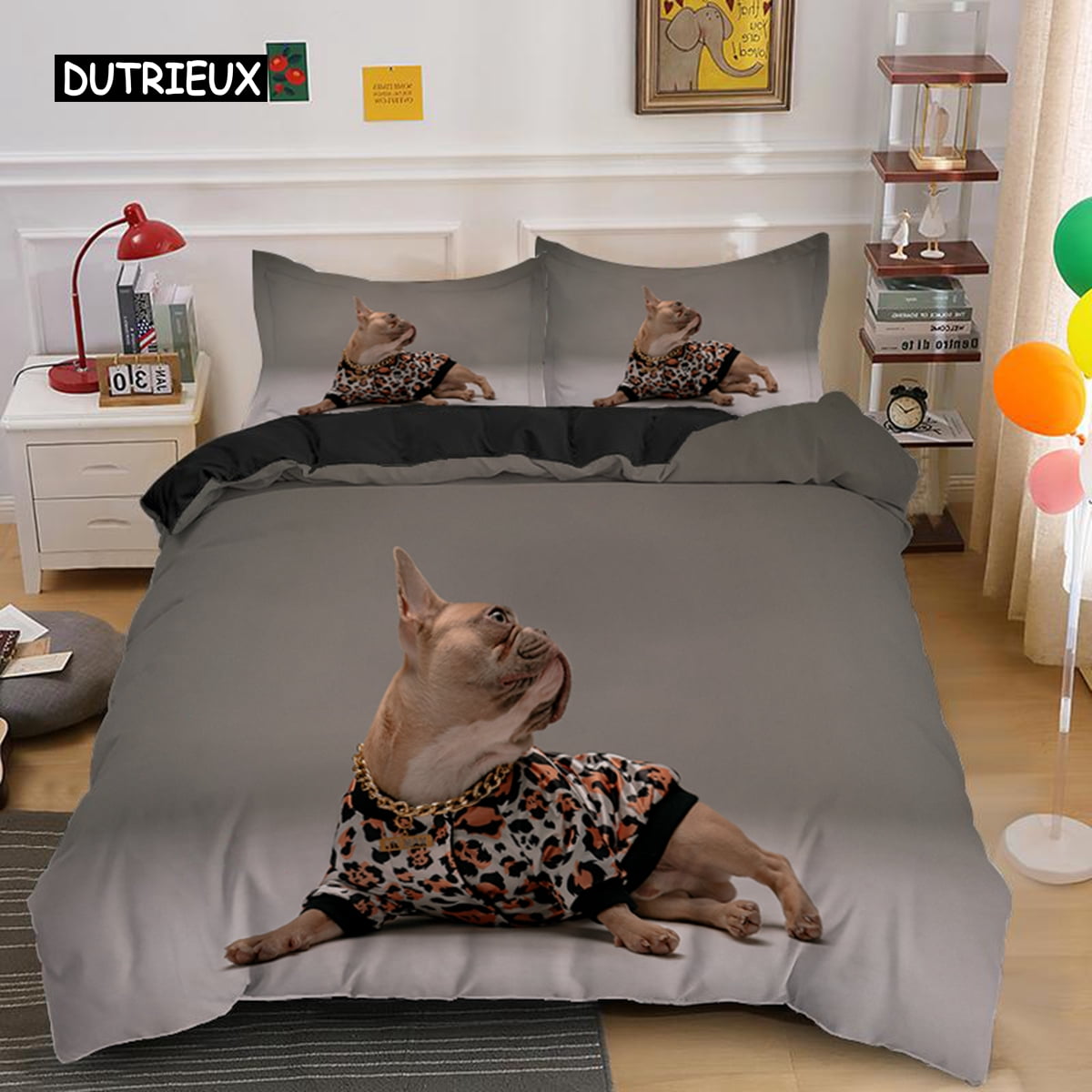 Cute Cartoon Bulldog Pattern Duvet Cover Set King Full Size Bedding Set ...