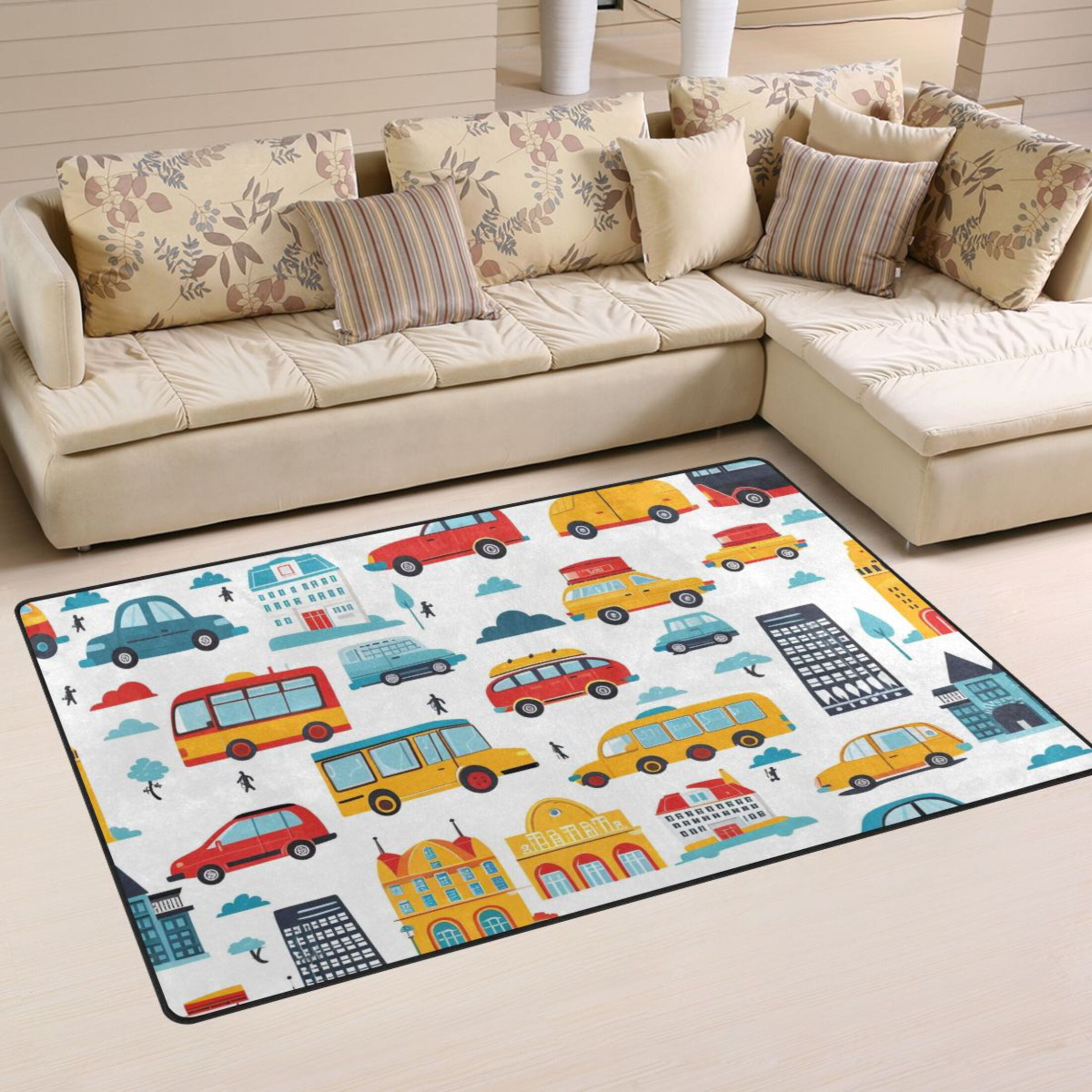 Cute Cartoon Buses Car Area Floor Mats Non-Slip Rugs Soft Doormat 60 x ...