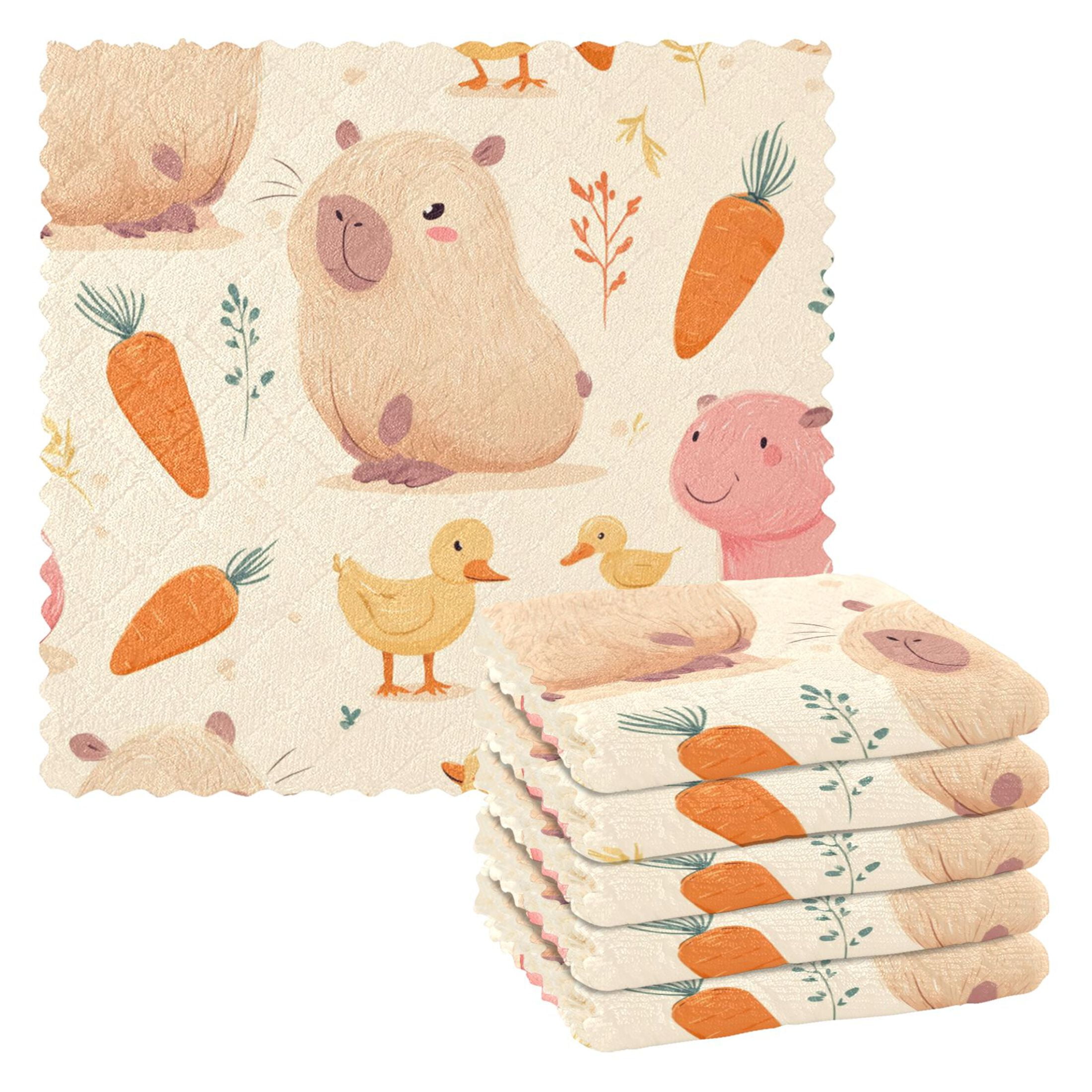 Cute Cartoon Capybara Kitchen Cloth Dish Towels for Drying Washing ...
