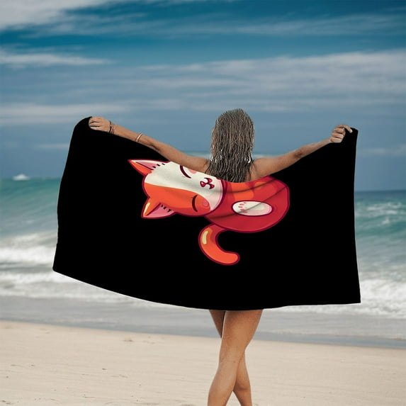 Cute Cartoon Cat Bath Towel - Red & White Design with Yellow Bow ...