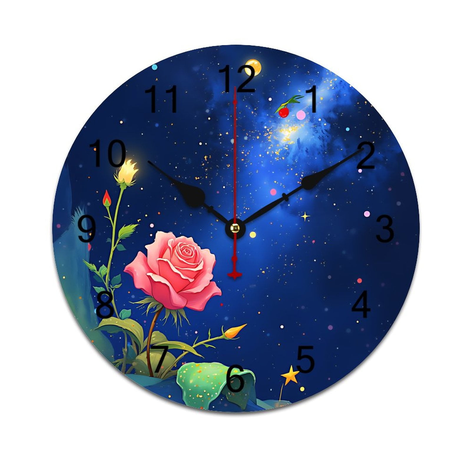Cute Cartoon Cat Colorful Flowers Printed Silent Wall Clock Round ...