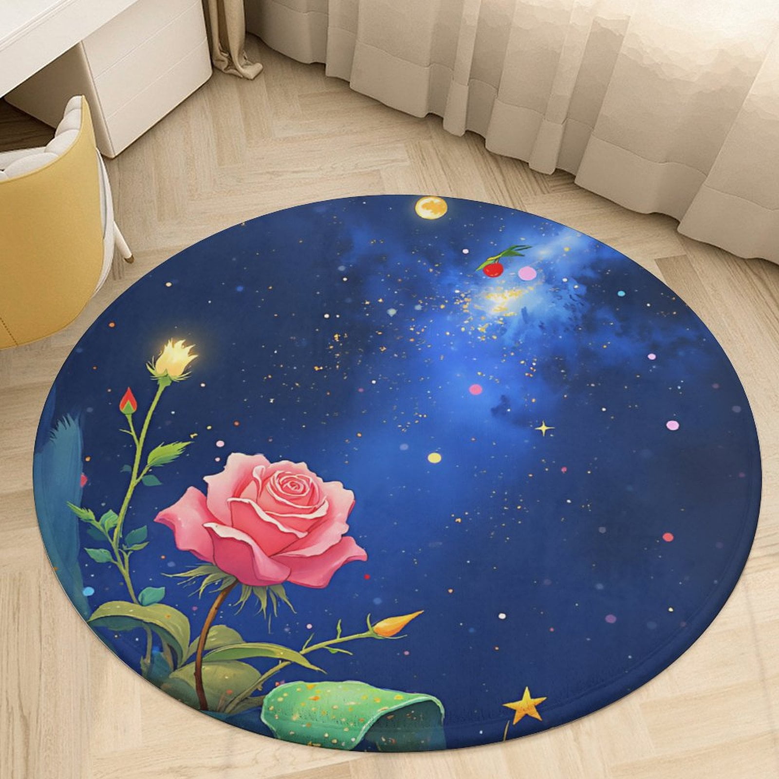Cute Cartoon Cat Colorful Flowers Round Area Rugs for Bedroom Living ...