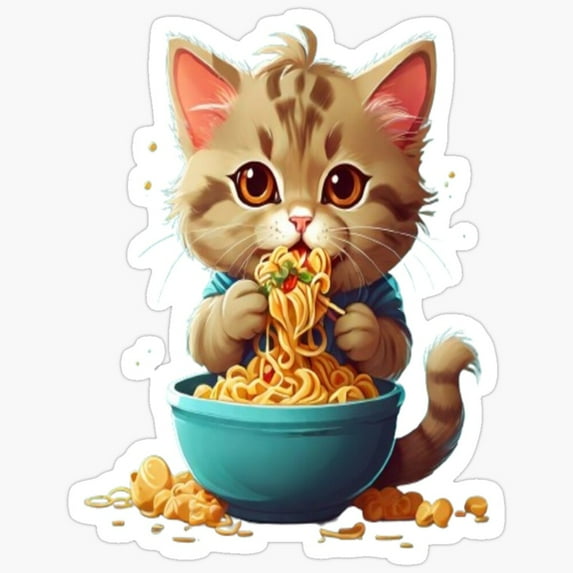 DOPASTICKER Cute Cat Eating Noodle Gift You - Phone Stickers ...