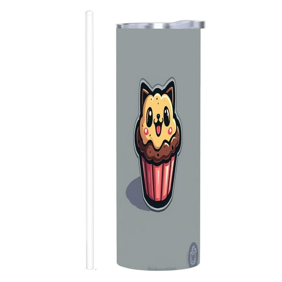 Cute Cartoon Cat Face 20 oz Stainless Steel Insulated Tumbler with Lid ...