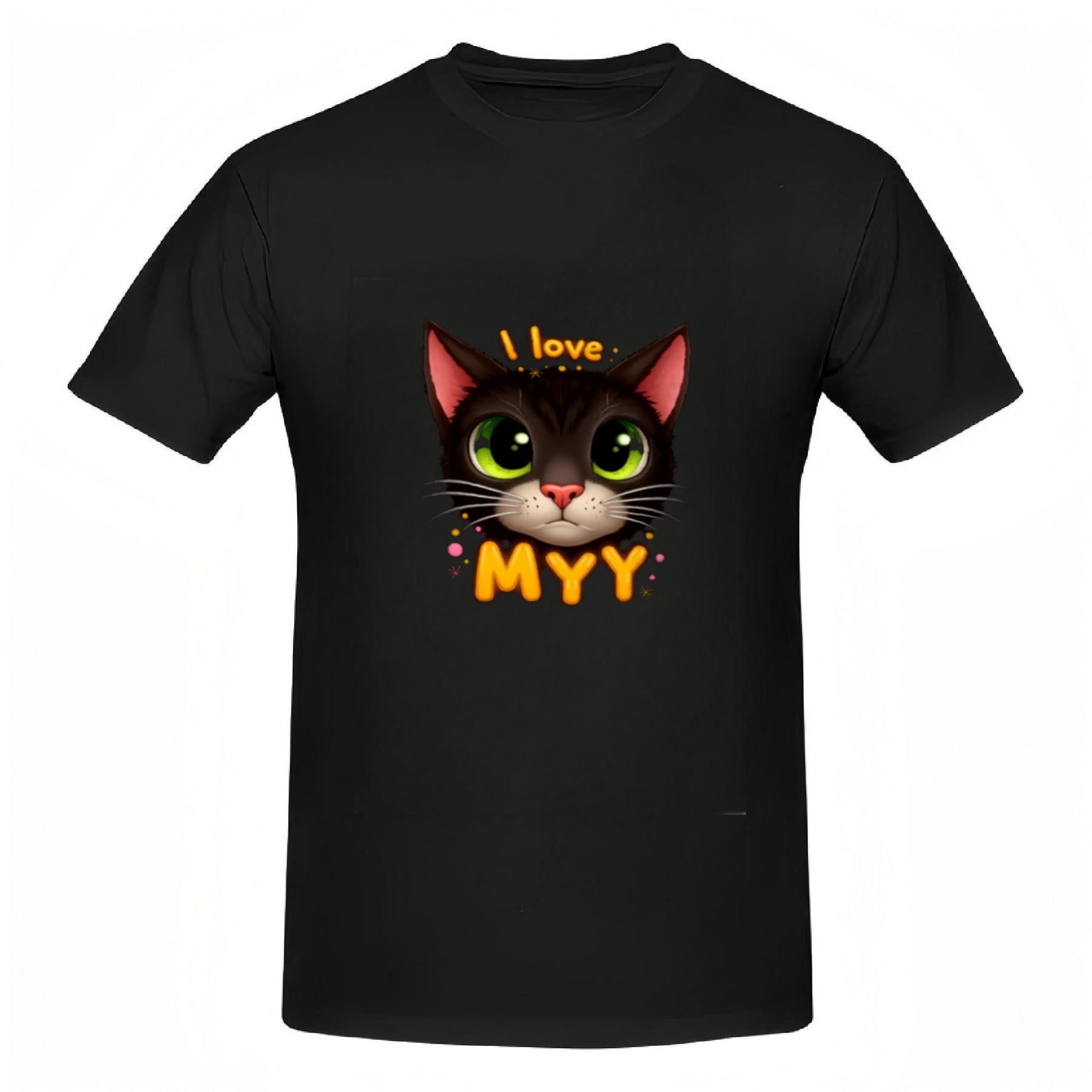 Cute Cartoon Cat Face T-Shirt for Women - Short Sleeve Cotton Tee with ...