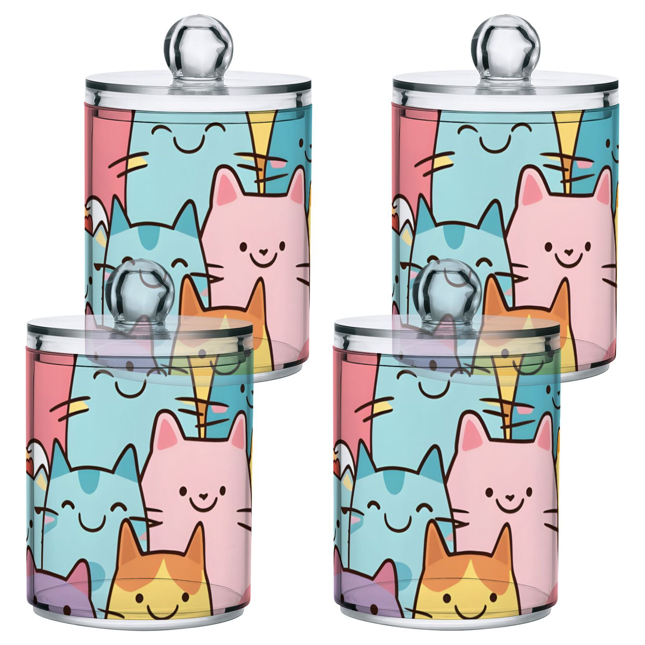 Cute Cartoon Cat Faces Translucent Plastic Cans Storage Canisters with ...
