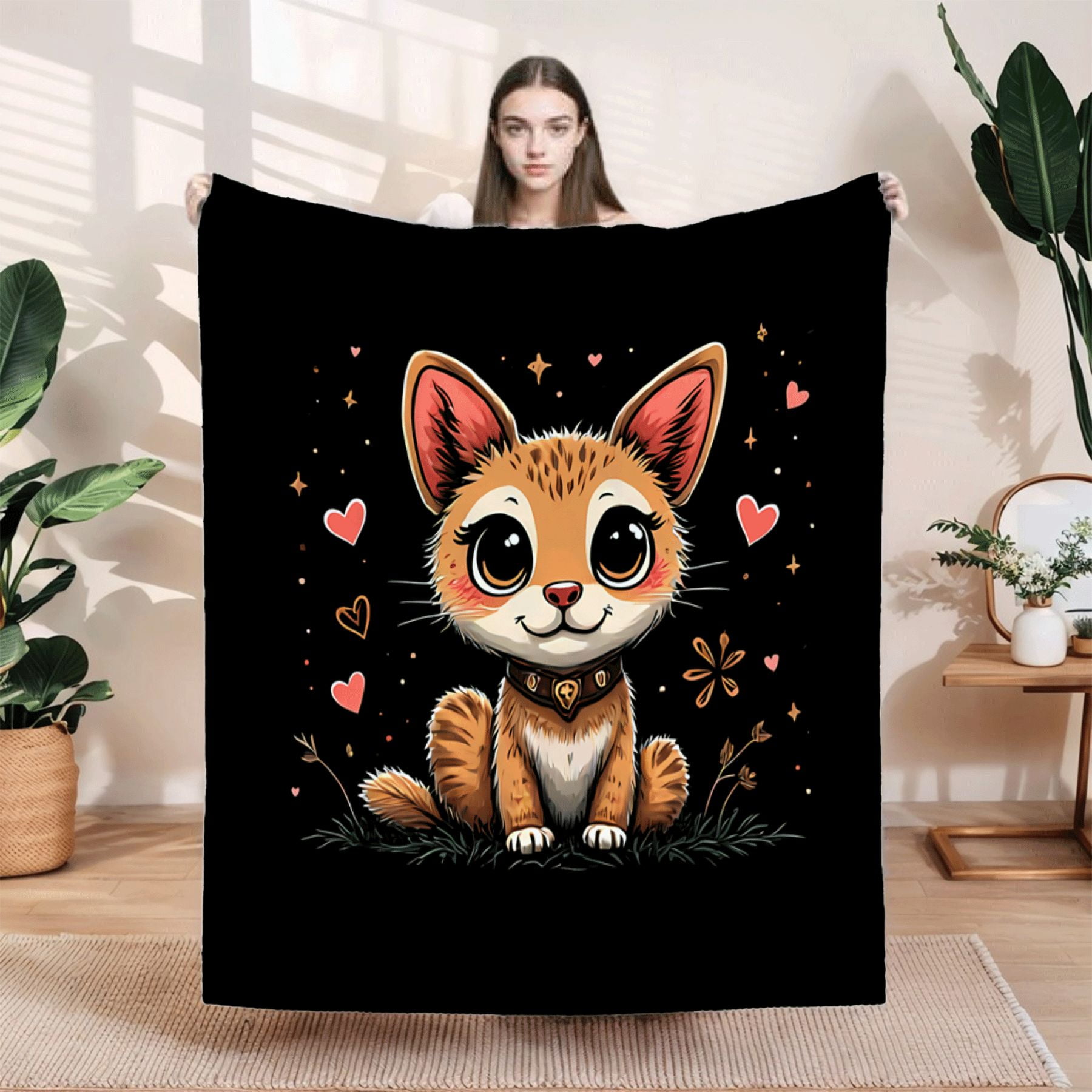 Cute Cartoon Cat Flannel Blanket - Soft Warm Cozy Design with ...