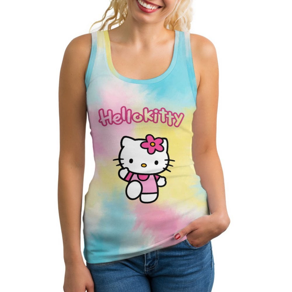 Cute Cartoon Cat Hello Ki-tty Tank Tops Womens Summer Sleeveless Tee ...