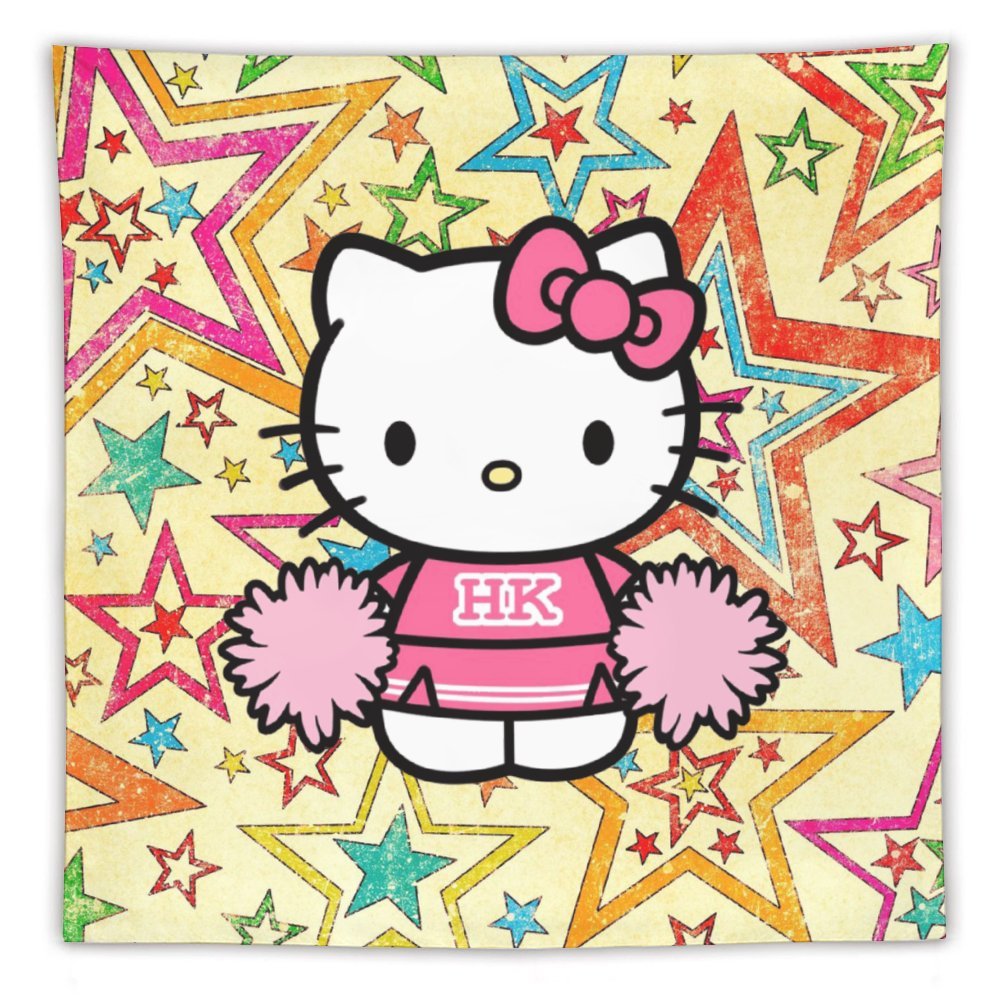 Cute Cartoon Cat Hello Ki-tty Tapestry, Novel Home Wall Decor, Suitable ...