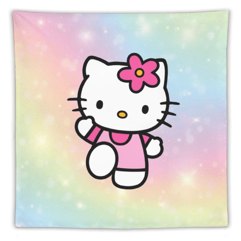 Cute Cartoon Cat Hello Ki-tty Tapestry, Novel Home Wall Decor, Suitable ...