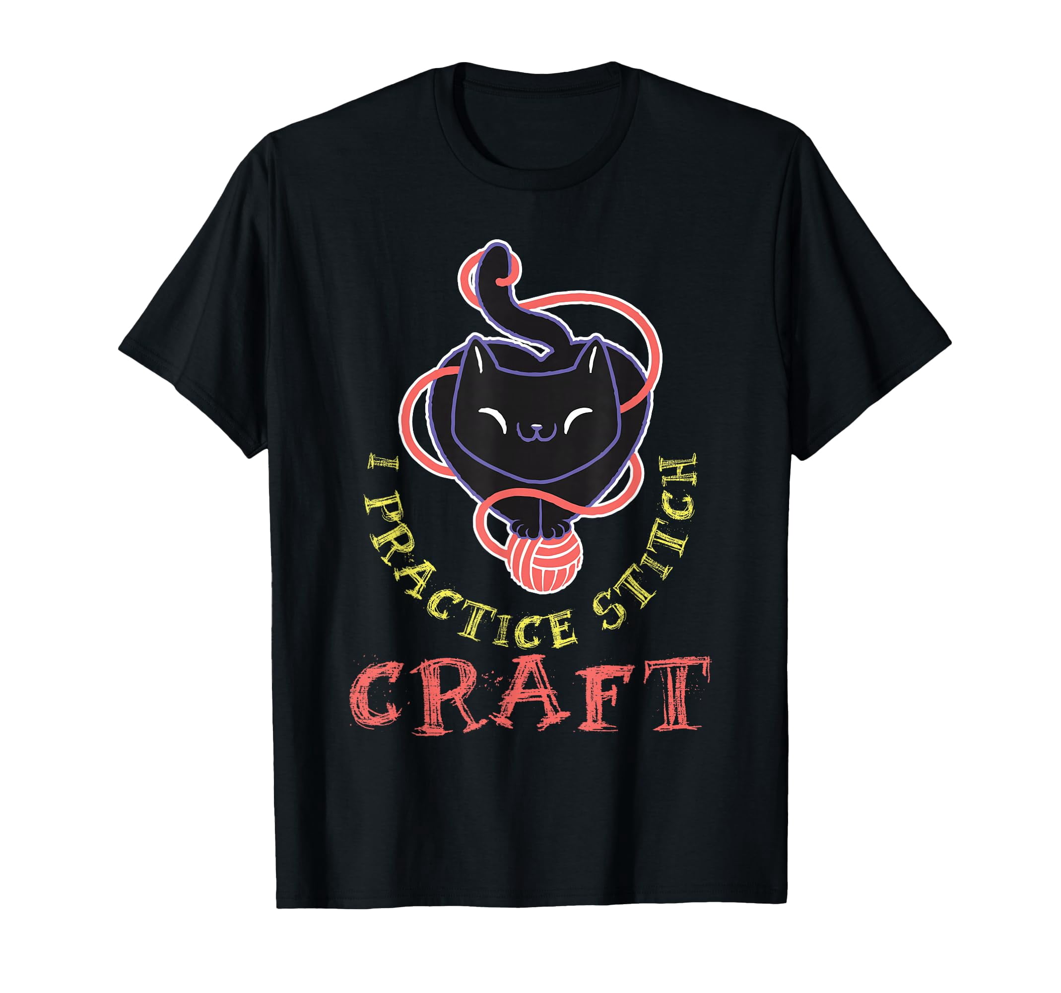 Cute Cartoon Cat Knitting T-Shirt for Craft Lovers - I Practice Stitch ...