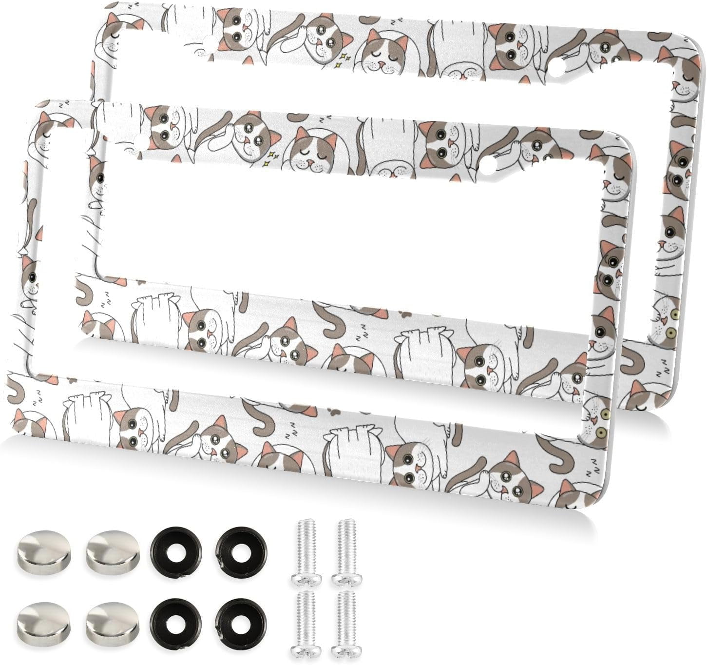 Cute Cartoon Cat License Plate Frame - 2 Pack Universal Stainless Steel ...