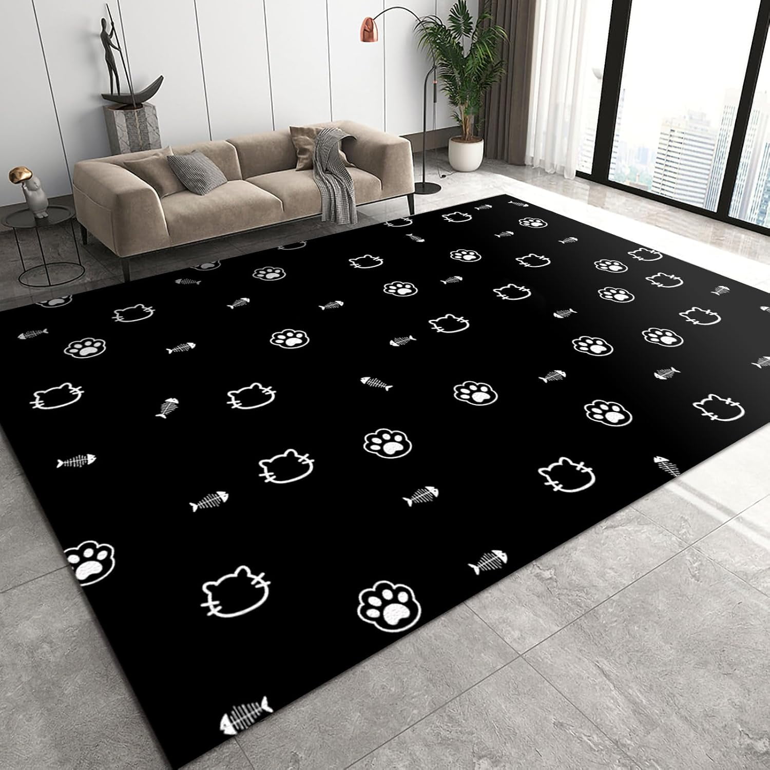 Cute Cartoon Cat Pattern Area Rugs, Simple Cat Claw Creative Soft ...