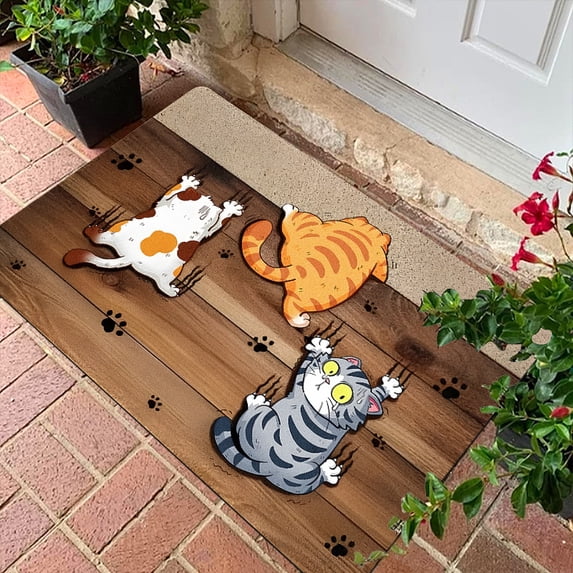 Cute Cartoon Cat Pattern Door Mat - Soft Flannel Top with Sponge Bottom ...
