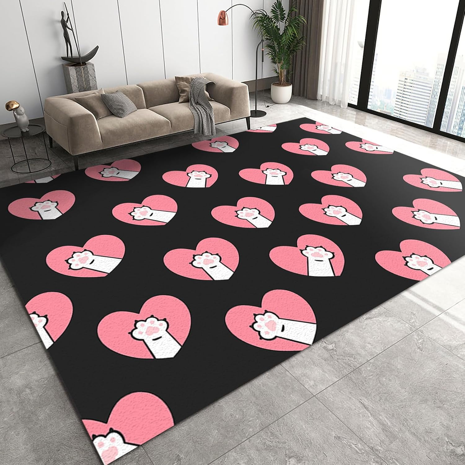 Cute Cartoon Cat Paw Area Rugs, Love Girl Room Soft Washable Carpet ...