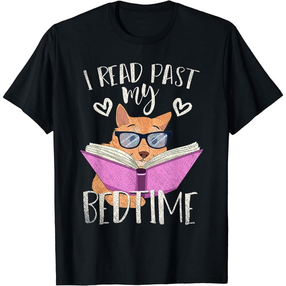 Cute Cartoon Cat Reading T-Shirt for Book Lovers - I Read Past My ...