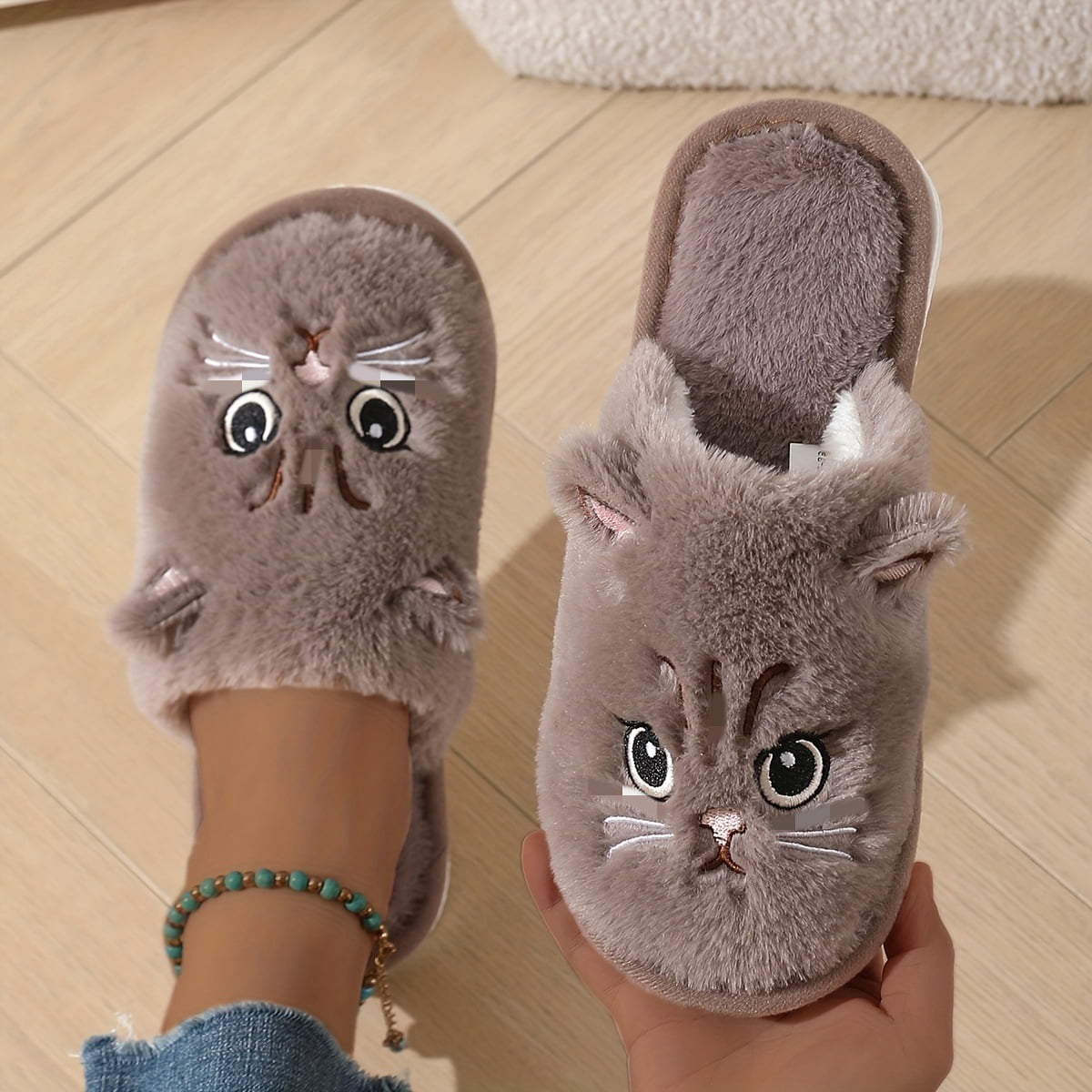 Cute Cartoon Cat Slippers for Women Indoor Outdoor Warm Plush Fuzzy ...