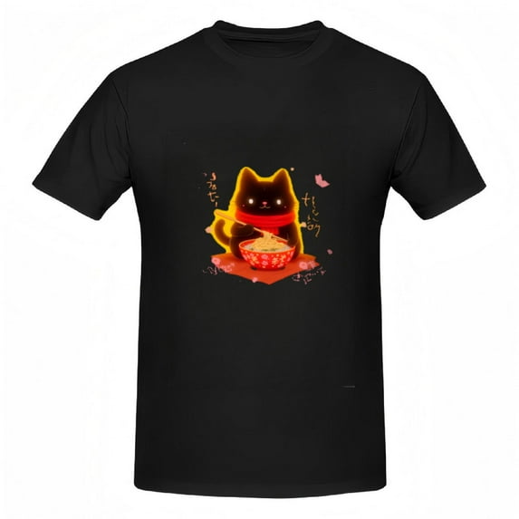 Cute Cartoon Cat T-Shirt for Women - Black Cotton Tee with Cat in Red ...