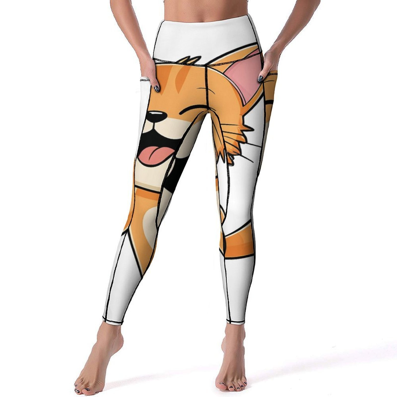 Cute Cartoon Cat Yawning Leggings Fitness Gym Yoga Pants High Waist ...