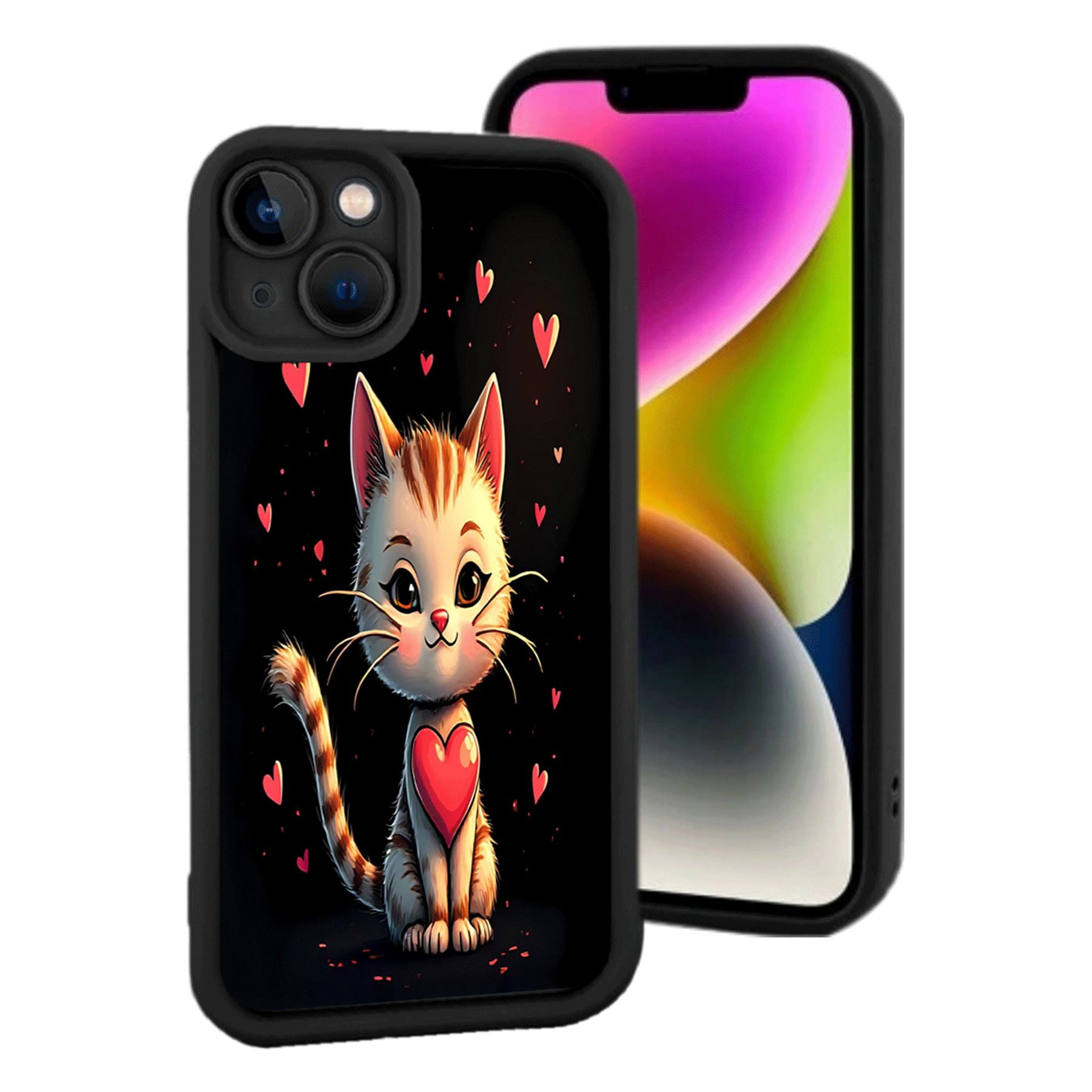 Cute Cartoon Cat iPhone 15 Case - Striped Tail Expressive Eyes ...
