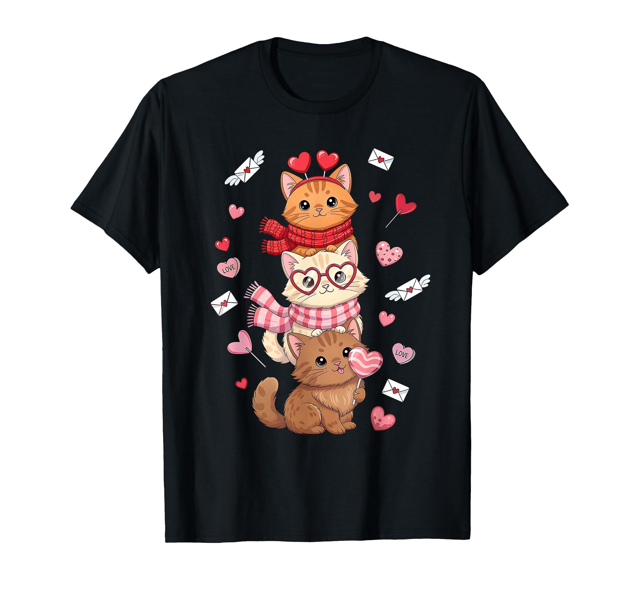 Cute Cartoon Cats Heart T-Shirt for Valentine’s Day Cat Lovers ...