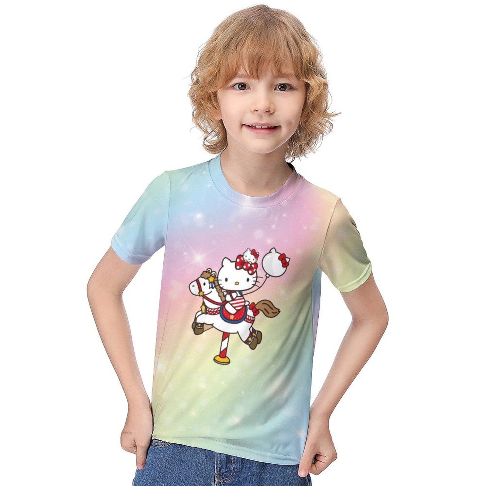 Cute Cartoon Cats Hello Kitty Kids T-shirt, Cool Novelty Unisex Top Children's Round Neck Short ...