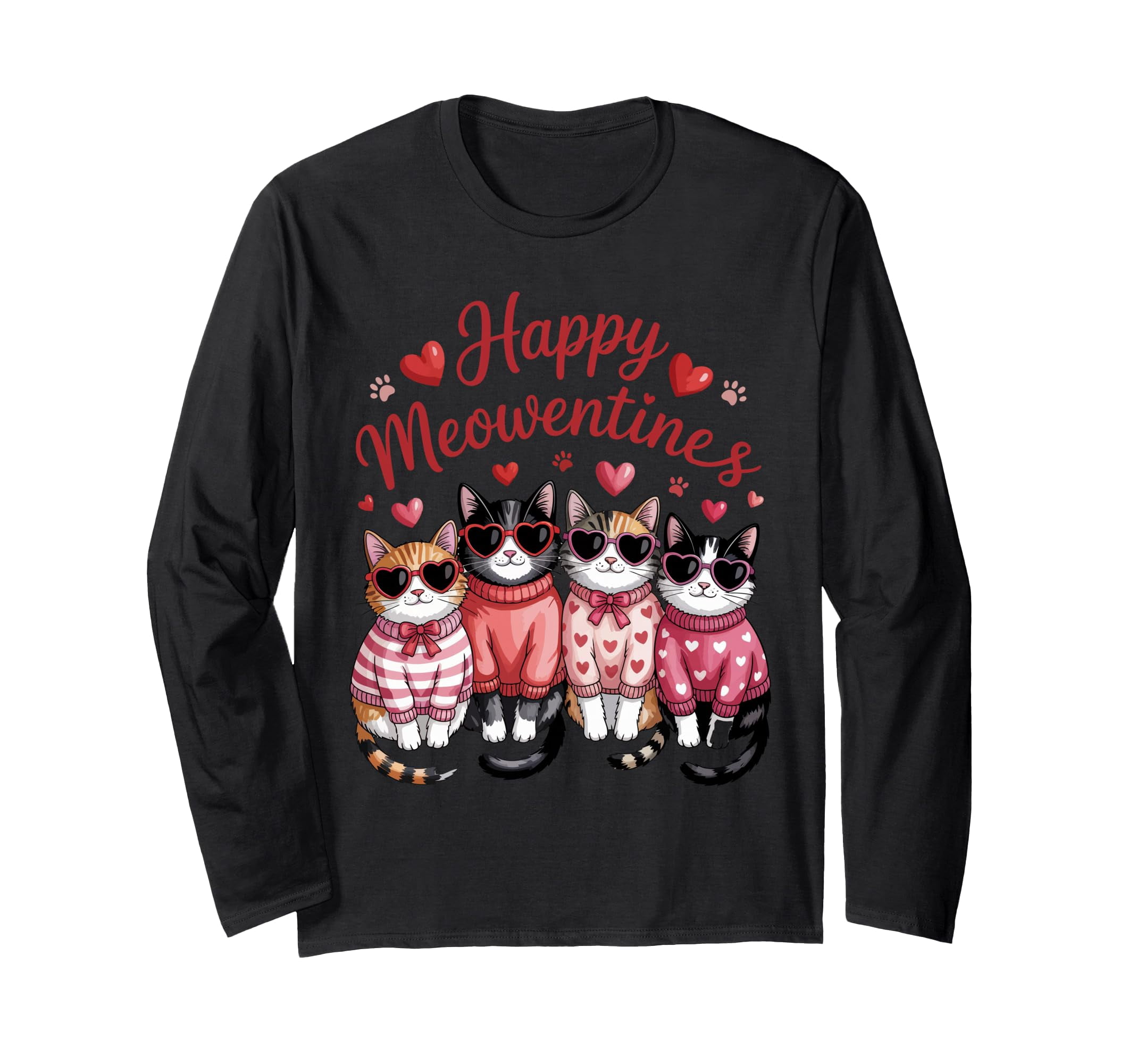 Cute Cartoon Cats Long Sleeve T-Shirt for Fun Valentine's Day ...