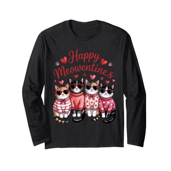 Cute Cartoon Cats Long Sleeve T-Shirt for Fun Valentine's Day ...