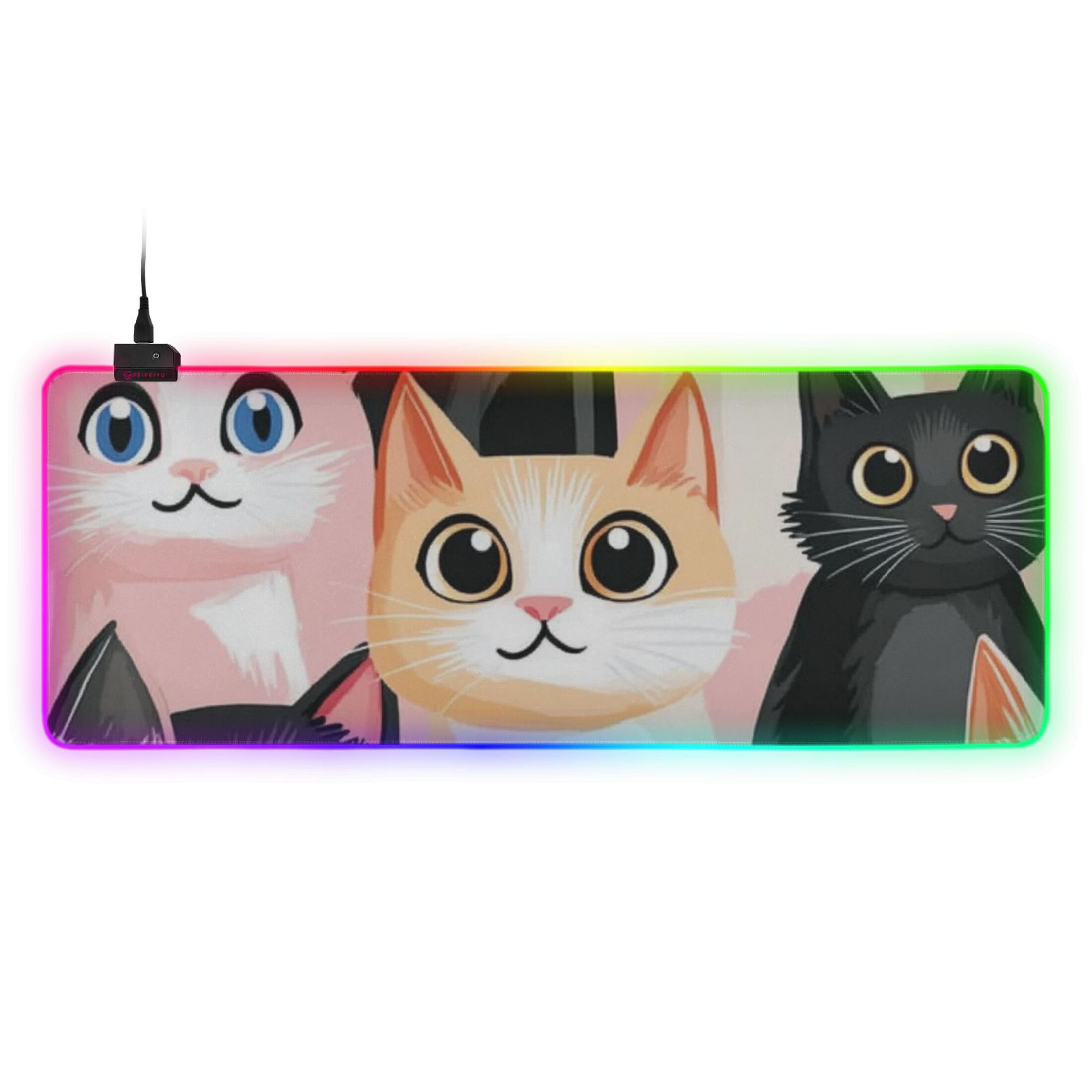 Cute Cartoon Cats RGB Gaming Mouse Pad Large Keyboard Mat Rubber Base ...