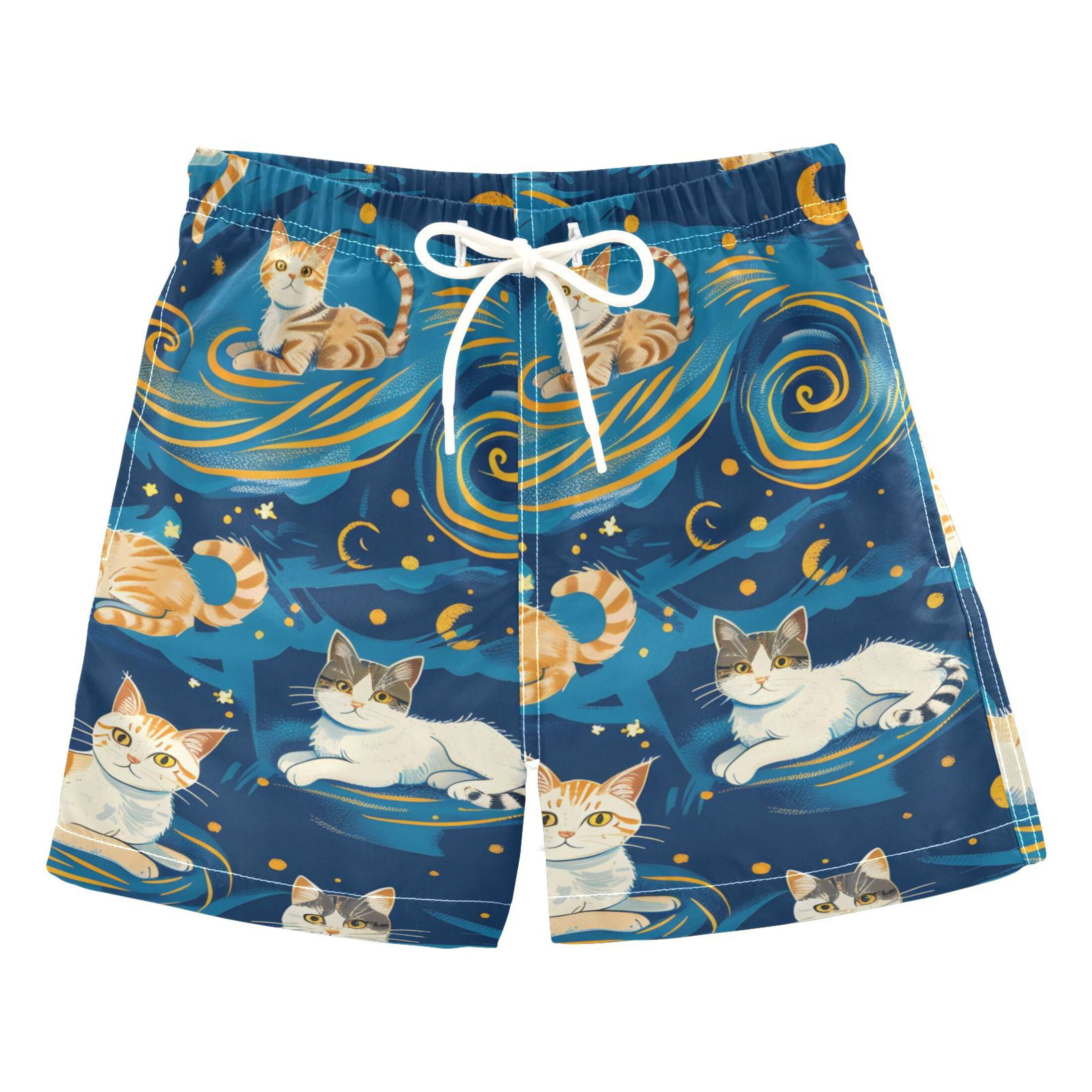 Cute Cartoon Cats Starry Night Style Boys' Swim Trunks Board Shorts ...