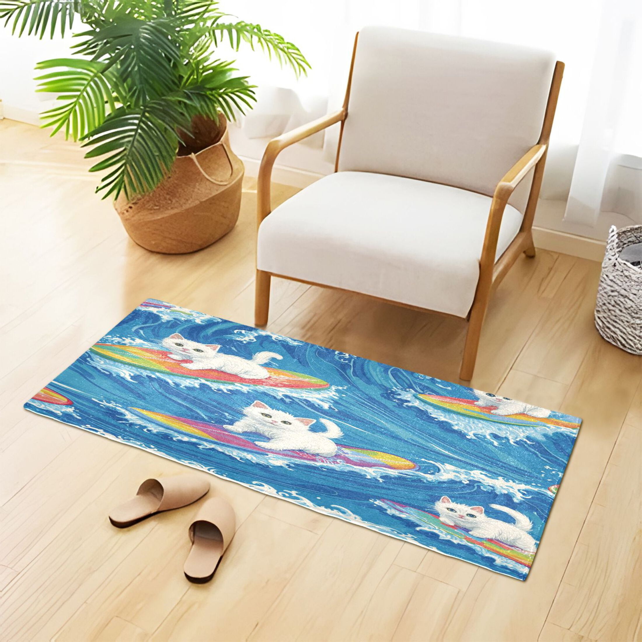 Cute Cartoon Cats Surfing Plush Carpet Non Slip Runner Rug Absorbent ...