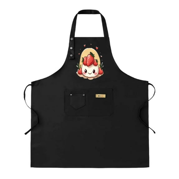 Cute Cartoon Character Apron with Strawberry Hair & Hearts - Adjustable ...