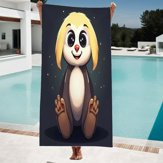 Cute Cartoon Character Beach Towel - Cheerful Design with Large Eyes ...